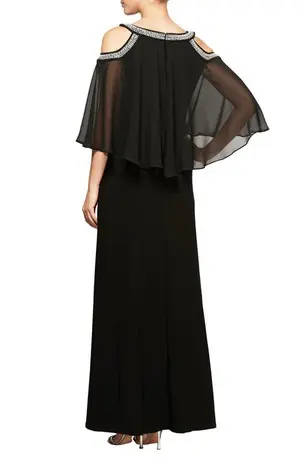 Alex Evenings Embellished Cold Shoulder Gown