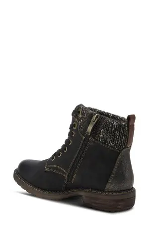 SPRING STEP SHOES Khazera Lace-up Boots - Black Faux Leather
