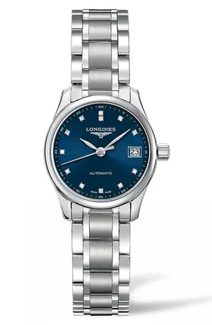 LONGINES Master Automatic Diamond Bracelet Watch Silver/blue/silver