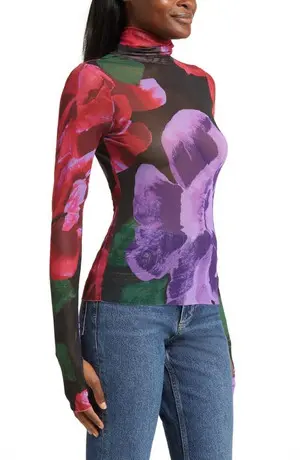 AFRM Zadie Semi Sheer Turtleneck - Oversized Bloom