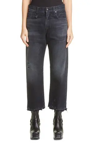 R13 Distressed Boyfriend Jeans - Jake Black