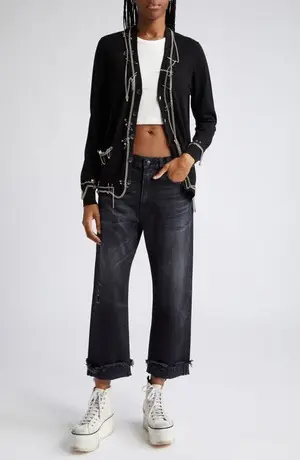 R13 Distressed Boyfriend Jeans - Jake Black