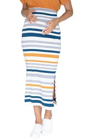ANGEL MATERNITY Stripe Midi Skirt - White