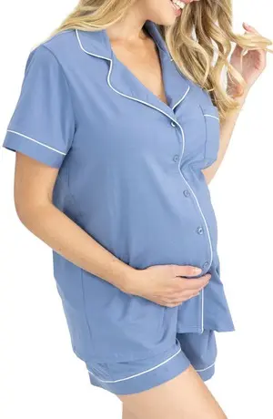 ANGEL MATERNITY Short Maternity/nursing Pajamas - Blue