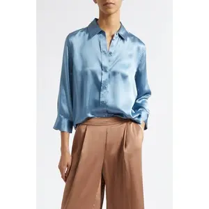 L'Agence Dani Silk Charmeuse Blouse - Blue Mist B