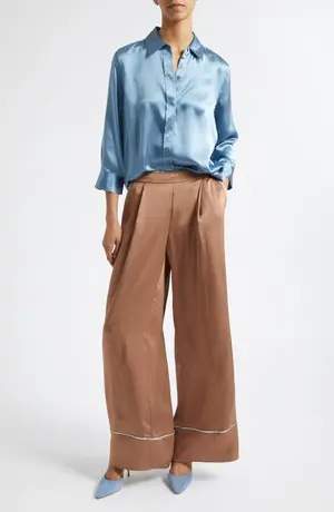 L'Agence Dani Silk Charmeuse Blouse - Blue Mist B