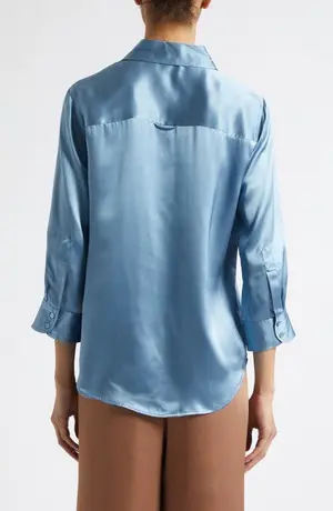 L'Agence Dani Silk Charmeuse Blouse - Blue Mist B