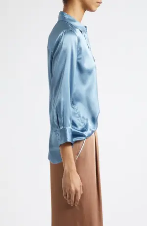 L'Agence Dani Silk Charmeuse Blouse - Blue Mist B