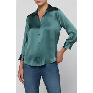 L'Agence Dani Silk Charmeuse Blouse - Cadet Blue