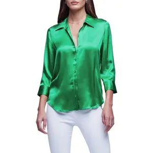 L'Agence L'AGENCE Dani Silk Charmeuse Blouse Grass Green