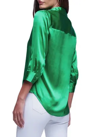 L'Agence Dani Silk Charmeuse Blouse - Grass Green