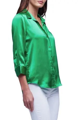 L'Agence Dani Silk Charmeuse Blouse - Grass Green