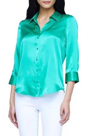 L'Agence L'AGENCE Dani Silk Charmeuse Blouse Jade