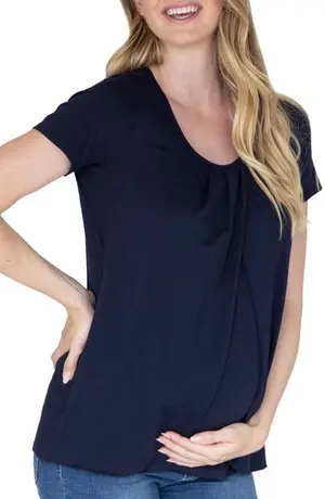 ANGEL MATERNITY Petal Front Nursing Top - Navy