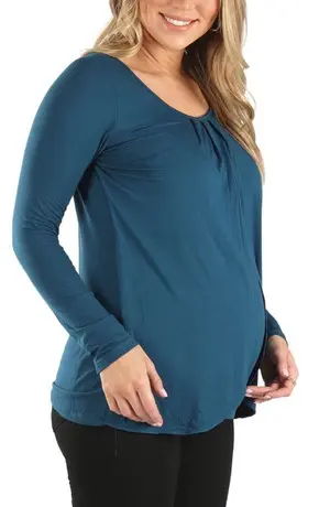 ANGEL MATERNITY Petal Front Maternity/nursing Top - Teal