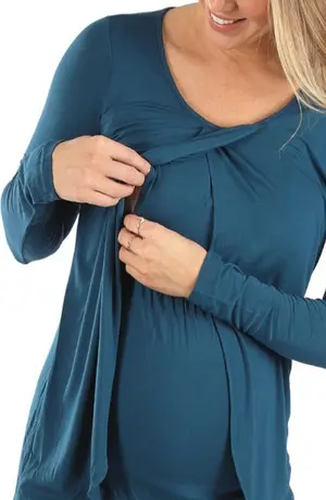 ANGEL MATERNITY Petal Front Maternity/nursing Top - Teal