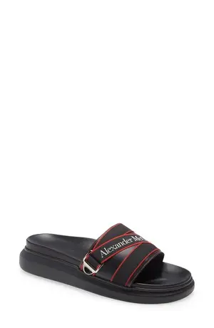 Alexander McQueen Logo Strap Slide Sandal Red/ Black