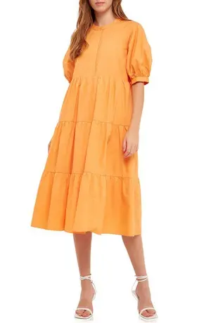 Orange Puff Sleeve
