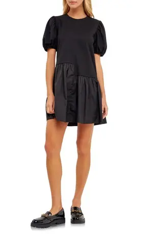 One Shoulder Puff Sleeve Mini Dresses