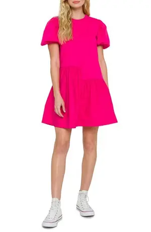 English Factory Puff Sleeve Mini Dress - Fuchsia