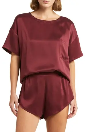 Lunya Washable Silk Tee Short Pajamas Calliope Wine
