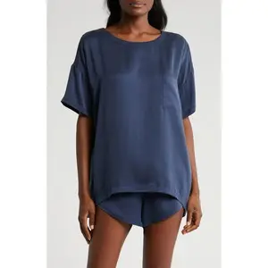 Lunya Washable Silk Tee Short Pajamas - Deep Bluednu