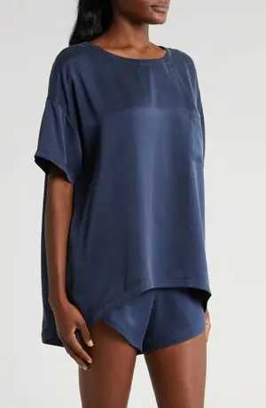 Lunya Washable Silk Tee Short Pajamas - Deep Bluednu