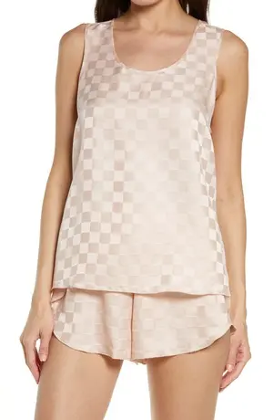Lunya Washable Silk Tee Short Pajamas Delicate Pink Checker