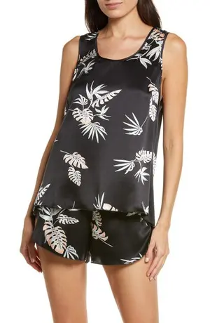 Lunya Washable Silk Tee Short Pajamas Immersed Black Palm
