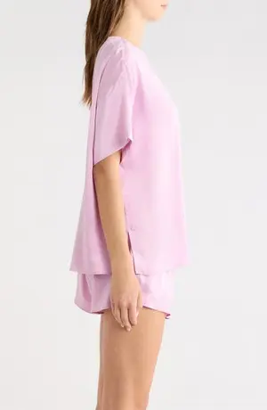 Lunya Washable Silk Tee Short Pajamas - Lilac Bloom
