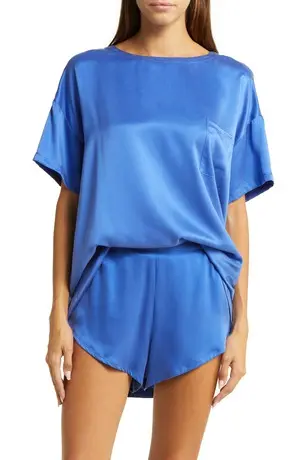 Lunya Washable Silk Tee Short Pajamas Lolling Blue