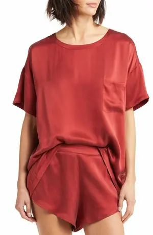 Lunya Washable Silk Tee Short Pajamas Morana Crimson
