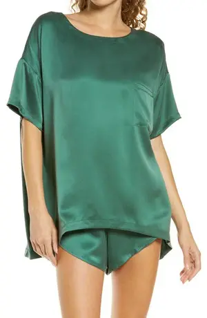 Lunya Washable Silk Tee Short Pajamas Opulent Green