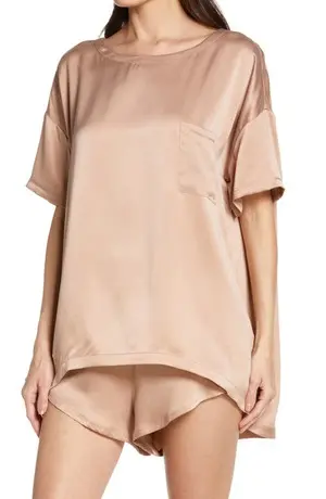 Lunya Washable Silk Tee Short Pajamas Otium Tan