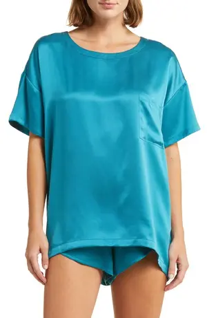 Lunya Washable Silk Tee Short Pajamas Slope Teal