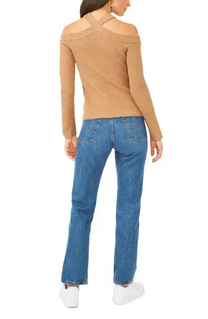 1.State Cross Neck Cold Shoulder Sweater