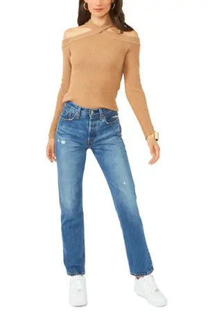 1.State Cross Neck Cold Shoulder Sweater
