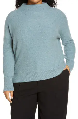 Vince Vince. Boiled Cashmere Funnel Neck Pullover H Ocean