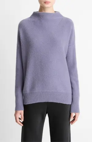 Vince Boiled Cashmere Funnel Neck Pullover - Mauve Iris