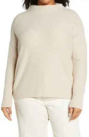 Vince Vince. Boiled Cashmere Funnel Neck Pullover White Sand