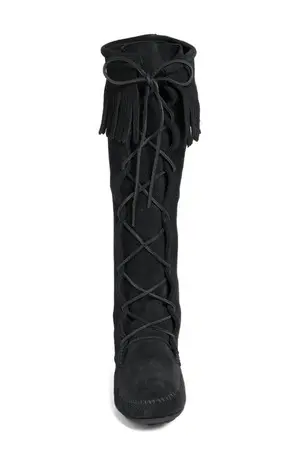Minnetonka Lace-up Boots - Black Suede