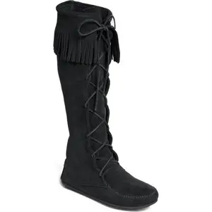 Minnetonka Lace-up Boots - Black Suede