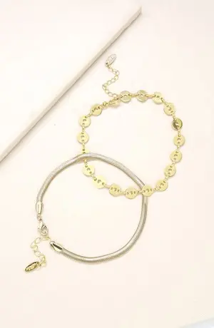 Ettika Disc & Flat Chain Anklet Set