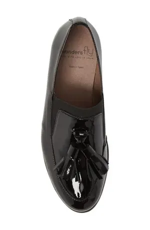 WONDERS Talla Loafer Wedge - Black Patent Leather