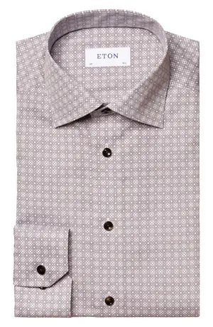 Eton Contemporary Fit Textured Solid Shirt Brown