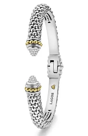 Lagos Diamond Hinge Cuff Bracelet - Silver