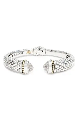 Lagos Caviar Diamond Cuff Bracelet - Silver