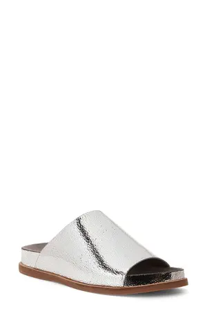 KELSI DAGGER BROOKLYN Squish Slide Sandal Silver Metallic Leather