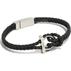 FERRAGAMO Braided Leather Bracelet - Black