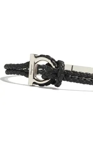FERRAGAMO Braided Leather Bracelet - Black